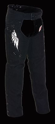 Motorcycle women's light weight textile pink chap with wing and rivet ...