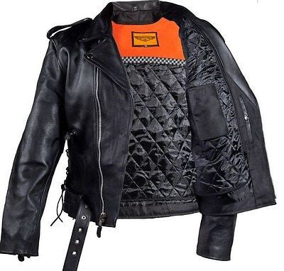 Men's Motorcycle Side lace police style leather jacket Live to ride em ...