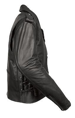 Men's riding classic biker police style Blk Leather jacket with side l ...